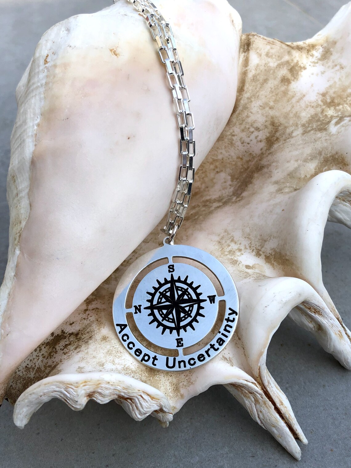 Long Compass Silver Pendant Necklace Unique Necklaces for - Etsy