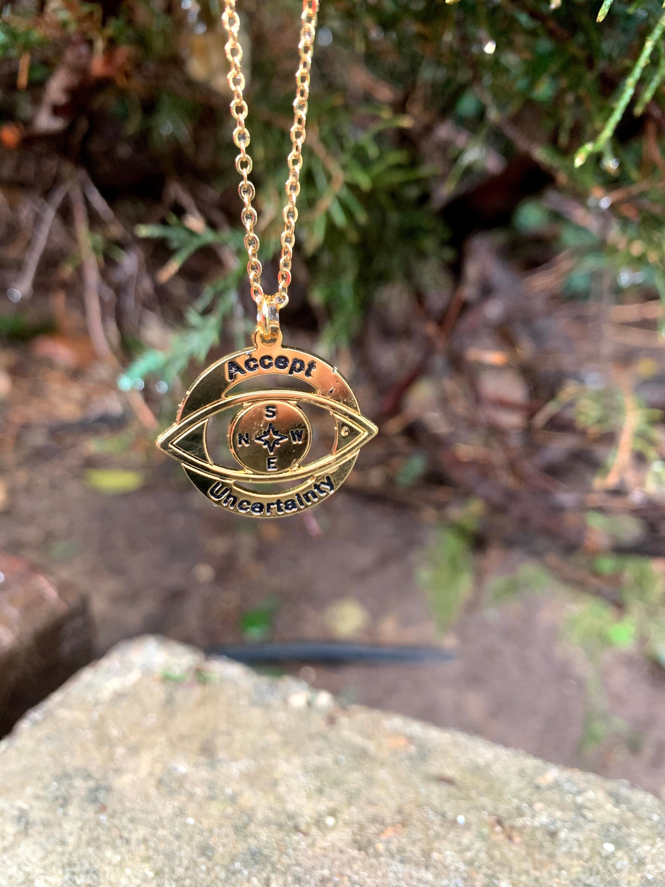 Solid Gold Eye Necklace With Compass Unique Necklaces for - Etsy