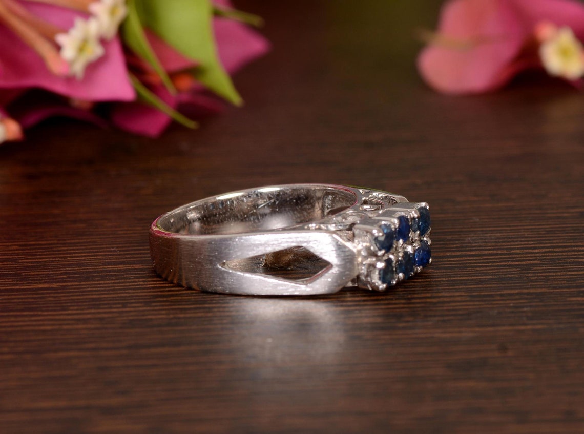 Natürliche Saphir-Ring Silber Saphir Ring Runde Saphir-Ring | Etsy