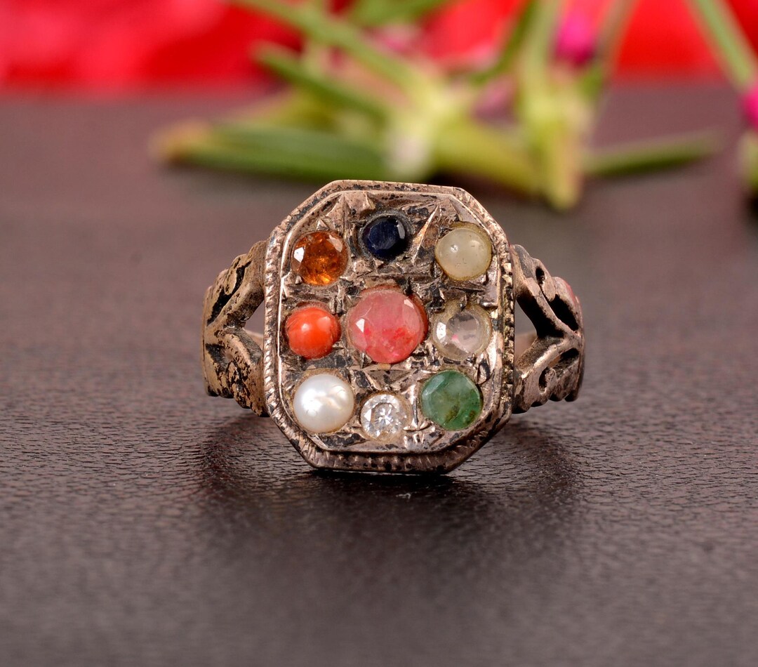 925 Sterling Silver Navratan Ring Studded Precious Nine Planet ...