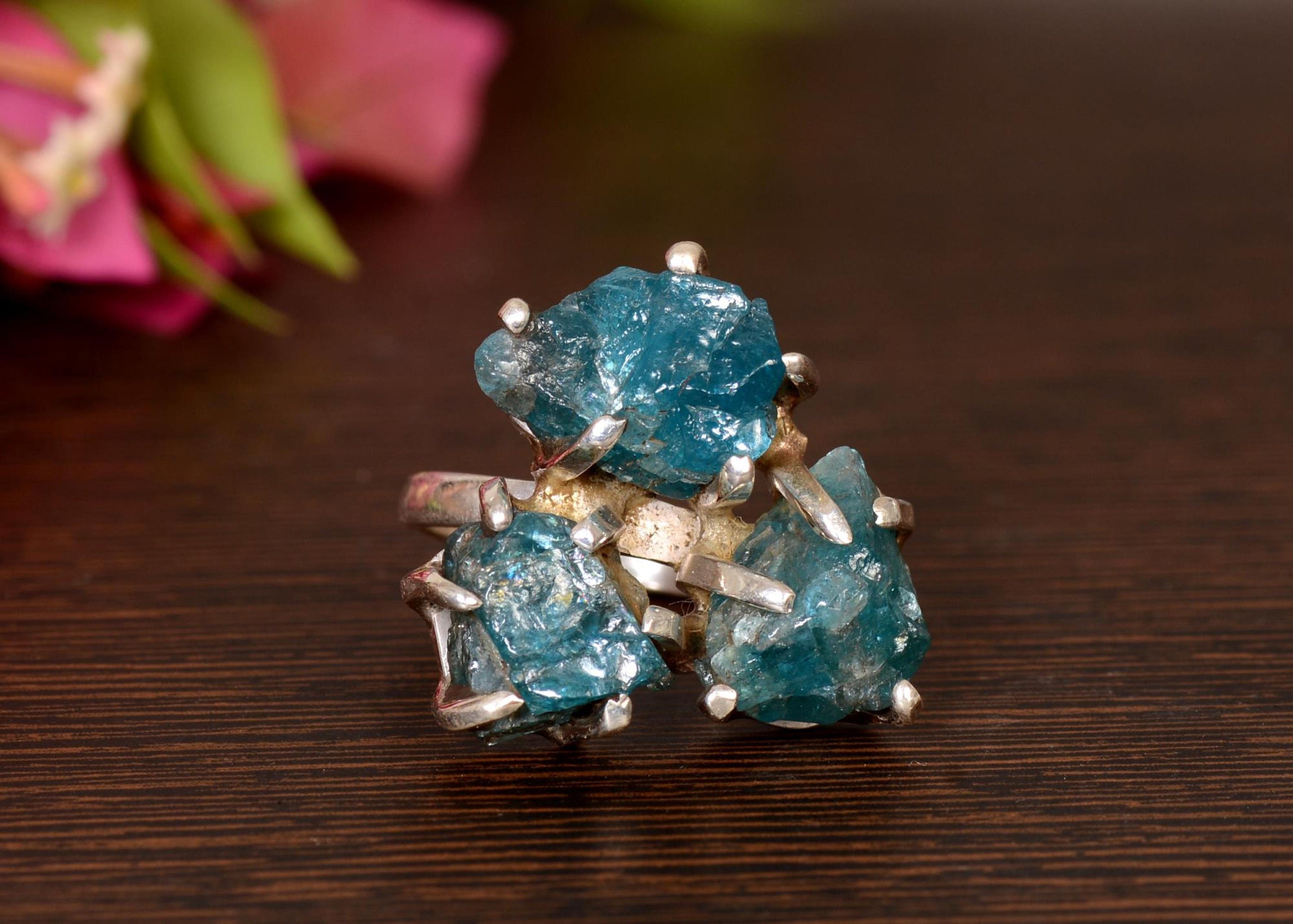 Apatite Ring Raw Apatite Ring Sterling Silver Ring Rough | Etsy