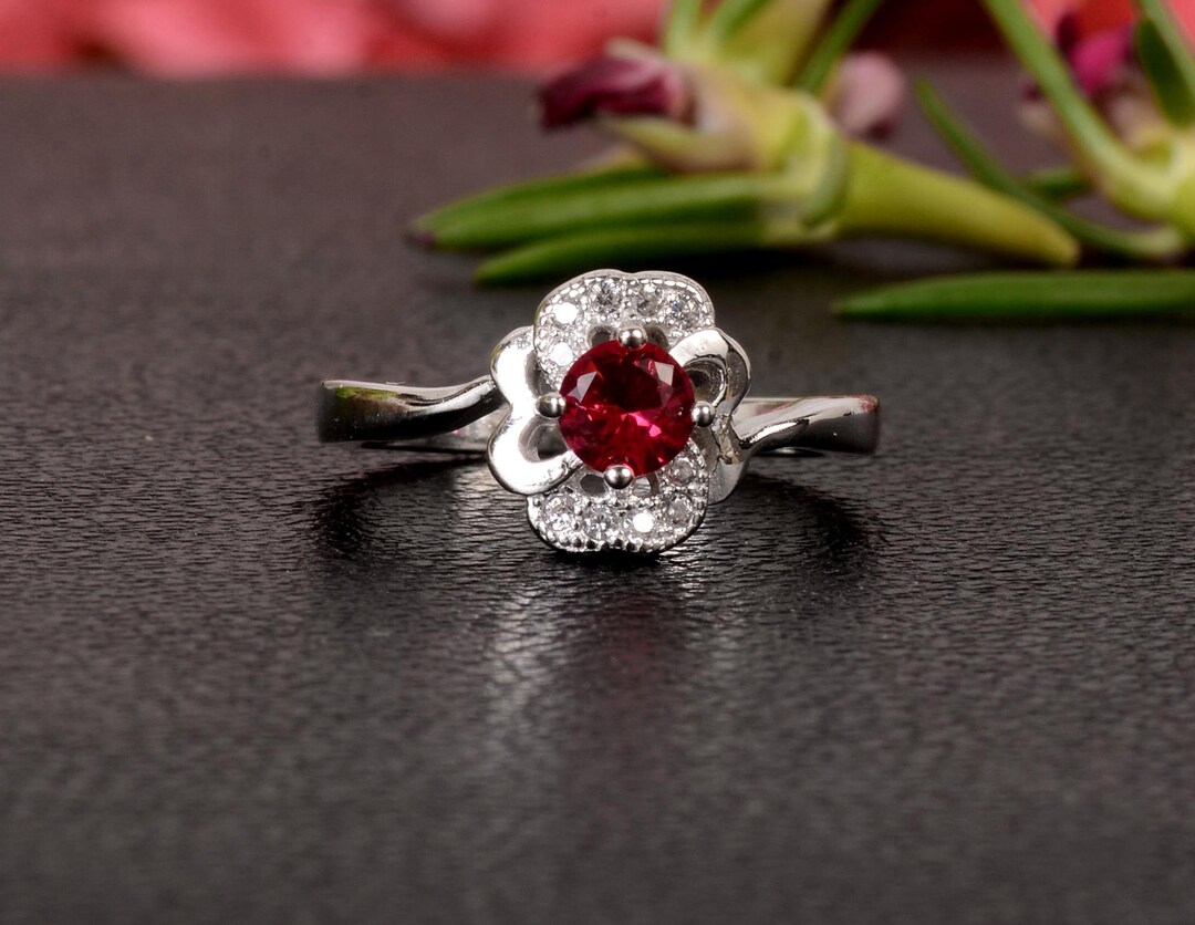 Silver Red Zircon Ring Sterling Silver Zircon Ring Gemstone - Etsy