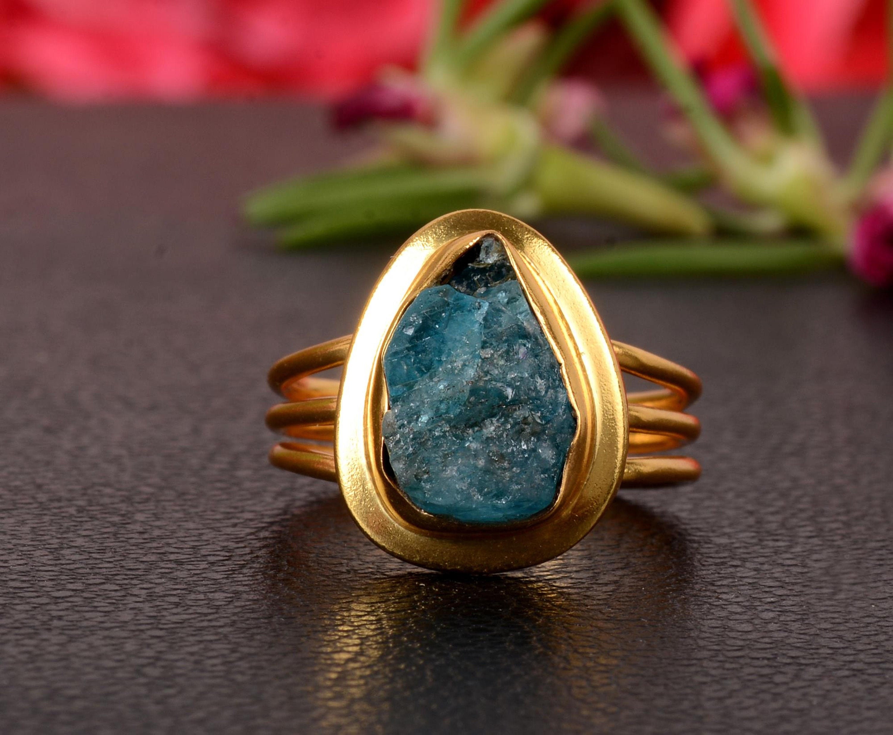 Silver Apatite Raw Gemstone Ring Natural Apatite Rough - Etsy