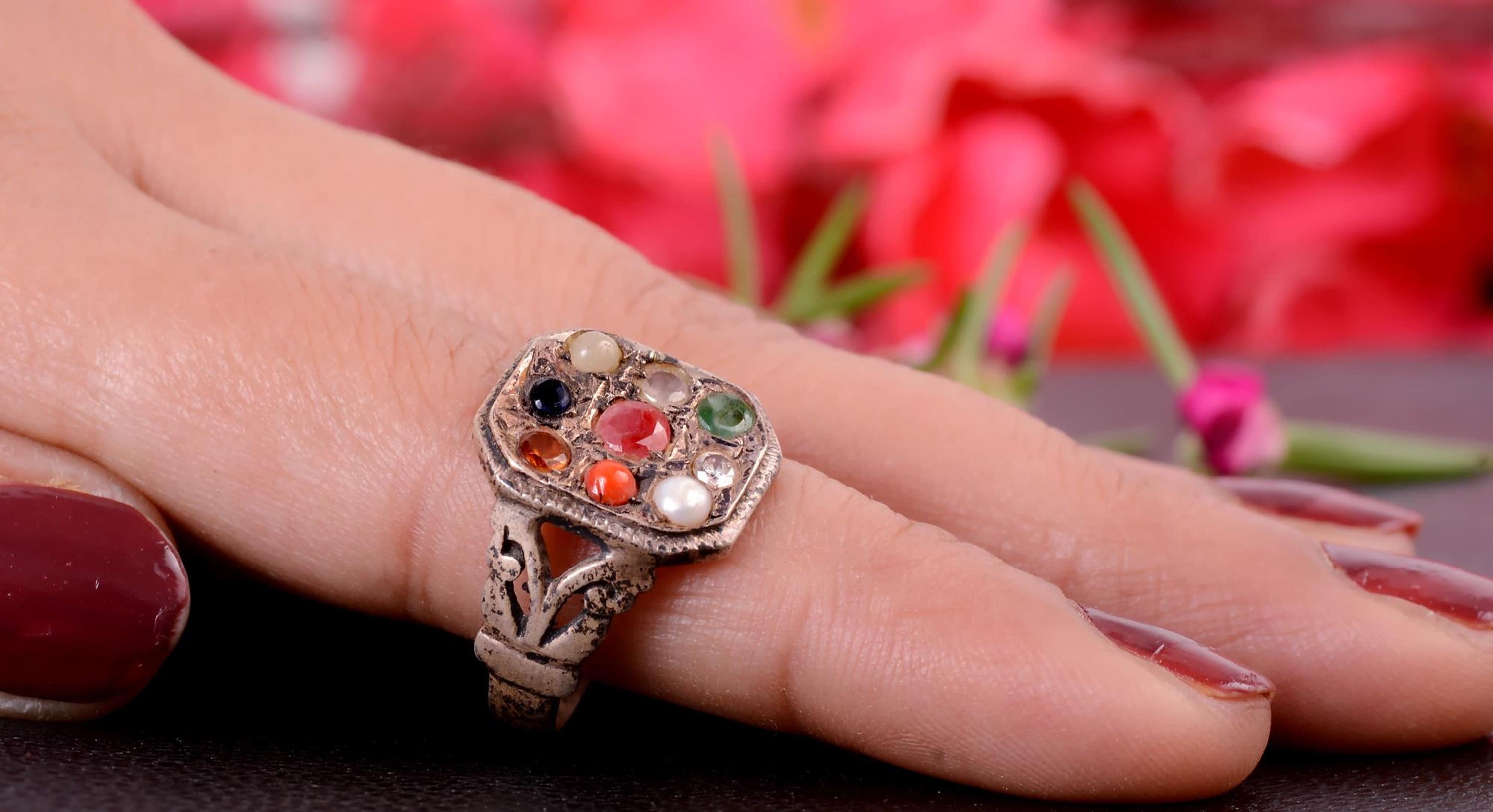 925 Sterling Silver Navratan Ring Studded Precious Nine Planet | Etsy