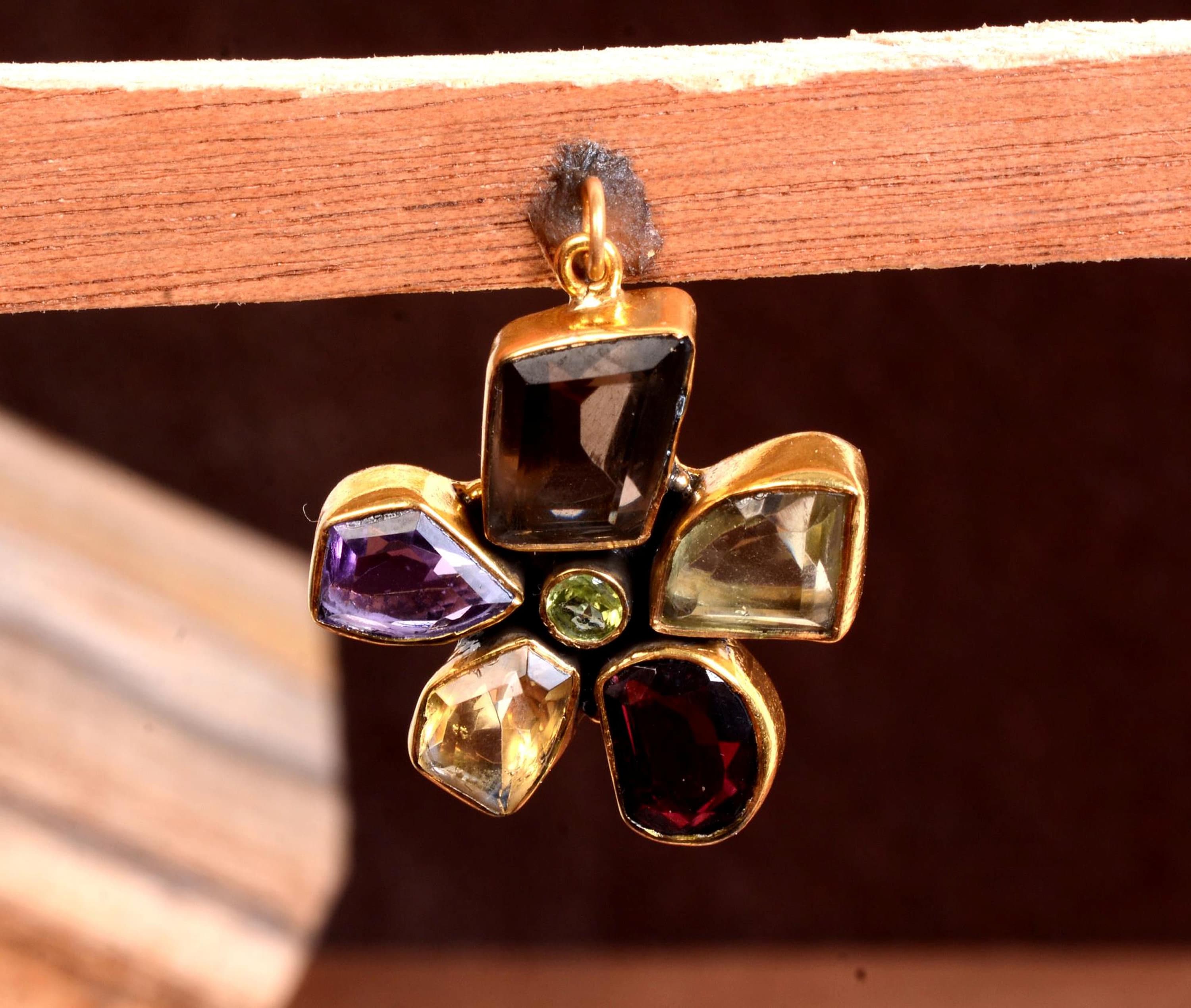 Beautiful Multi Stone Pendant Sterling Silver Gold Plated | Etsy