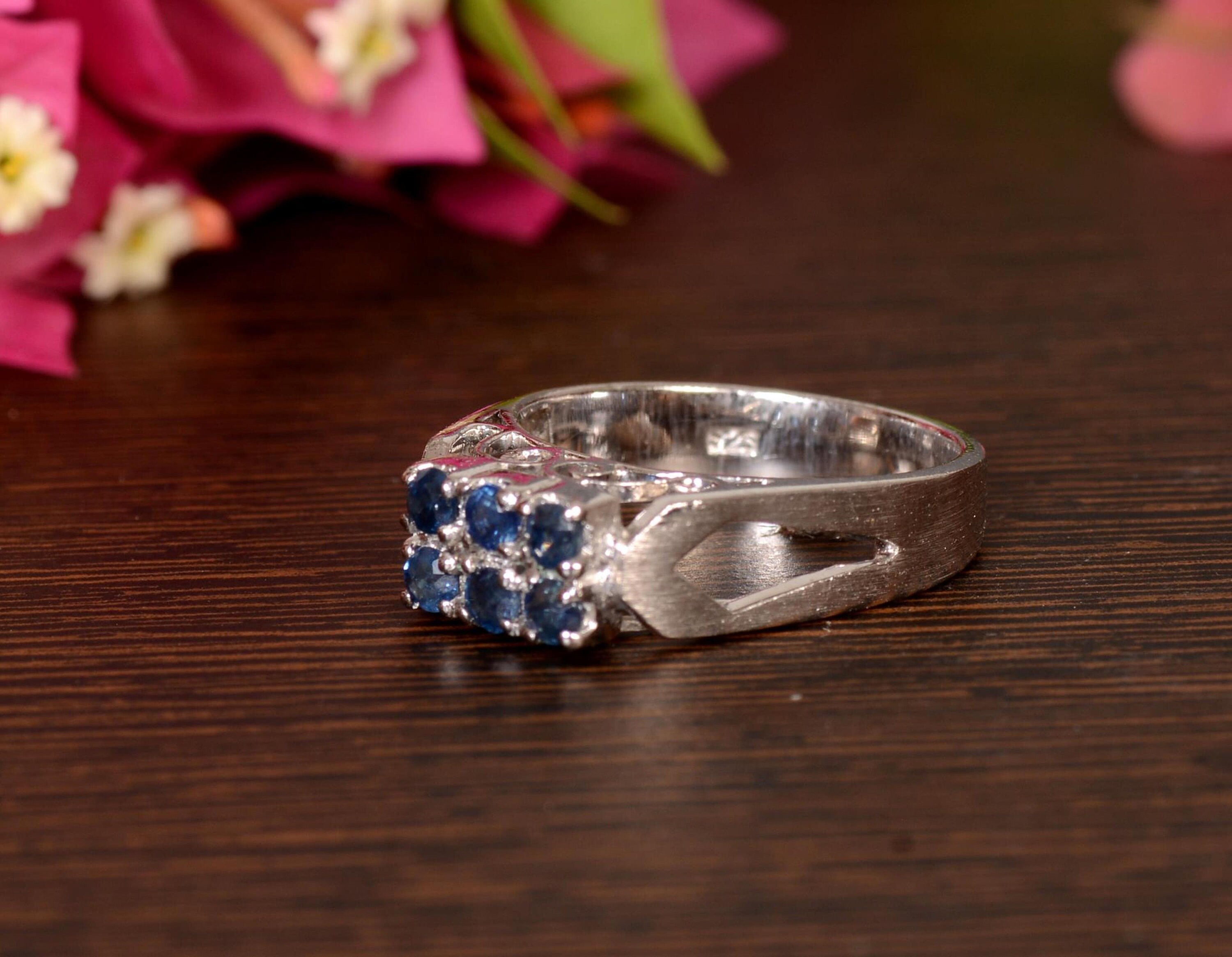 Natürliche Saphir-Ring Silber Saphir Ring Runde Saphir-Ring | Etsy