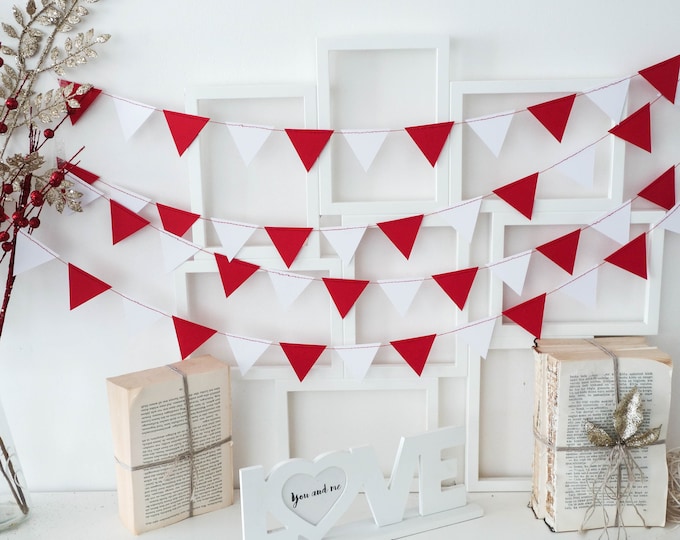 Garland Fabric Mini Pennants, Red Garland, Red Banner Child, Red Cloth ...