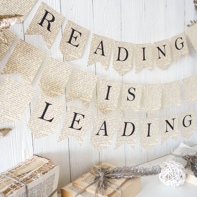 Reading is Leading Banner, Read Banner, Read Bunting, Book Wedding ...
