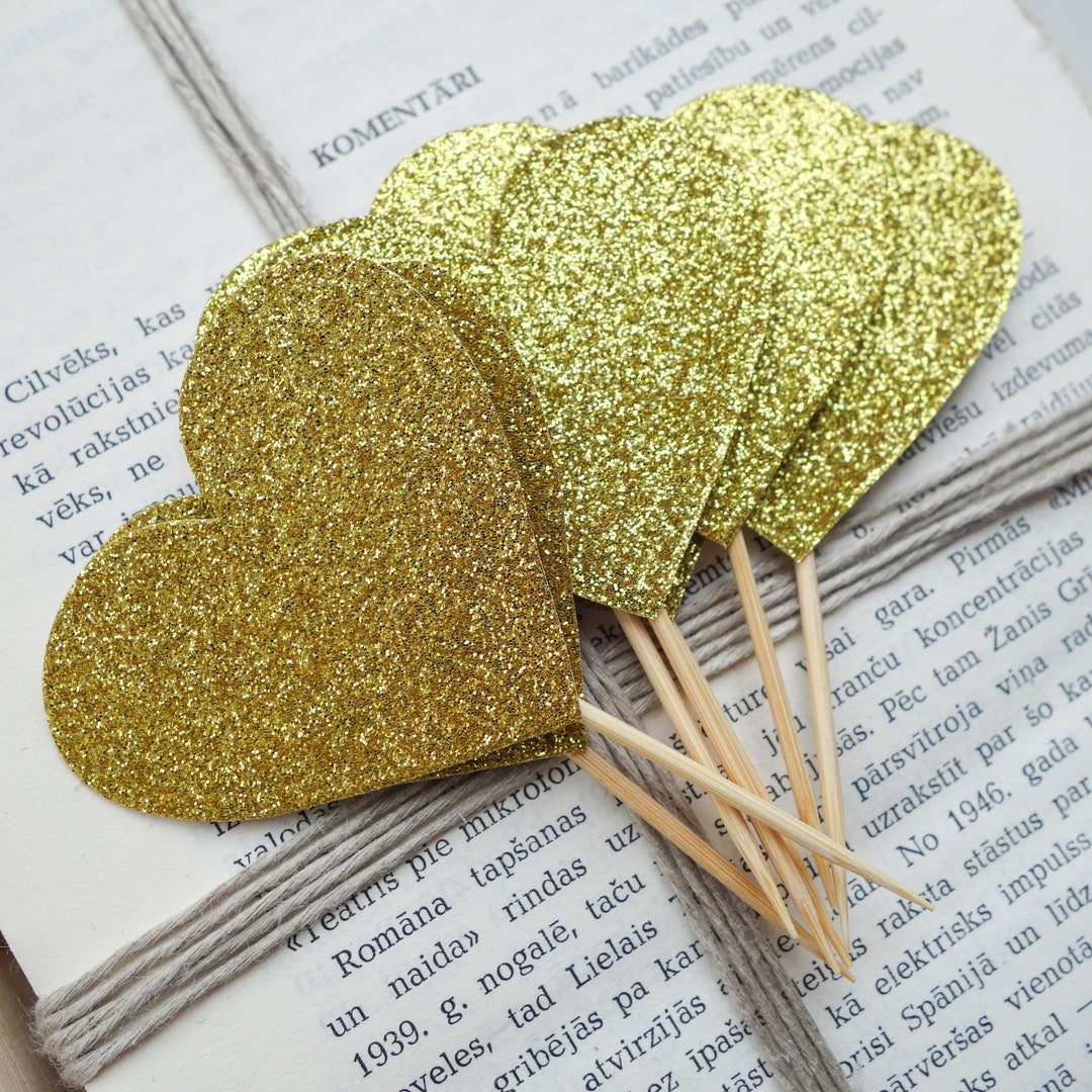 2 Inch Gold Cupcake Toppers, Gold Party Decorations, Glitter Party Food ...