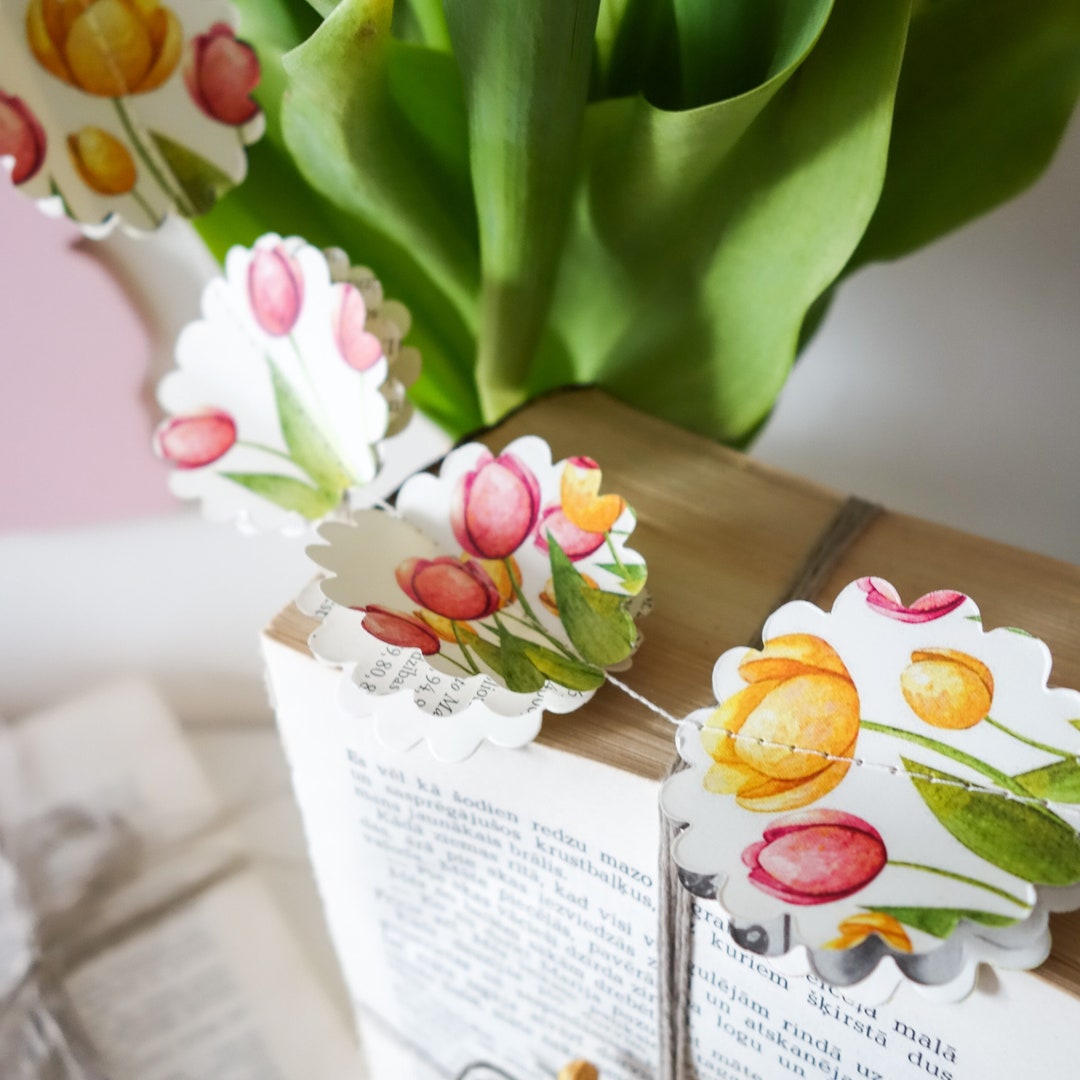 Tulip Spring Garland – Double Sided Floral Paper Banner for Wedding ...