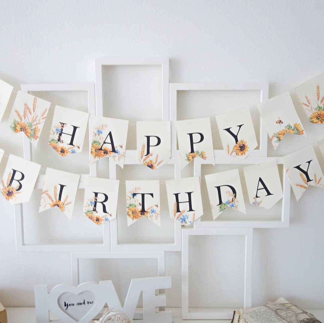 Floral Happy Birthday Banner: Rye Party Decorations - Etsy