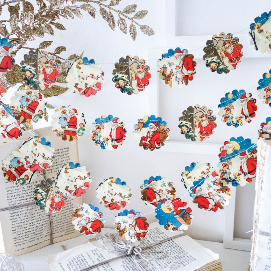 Vintage Santa Claus Garland, Christmas Paper Decorations - Etsy