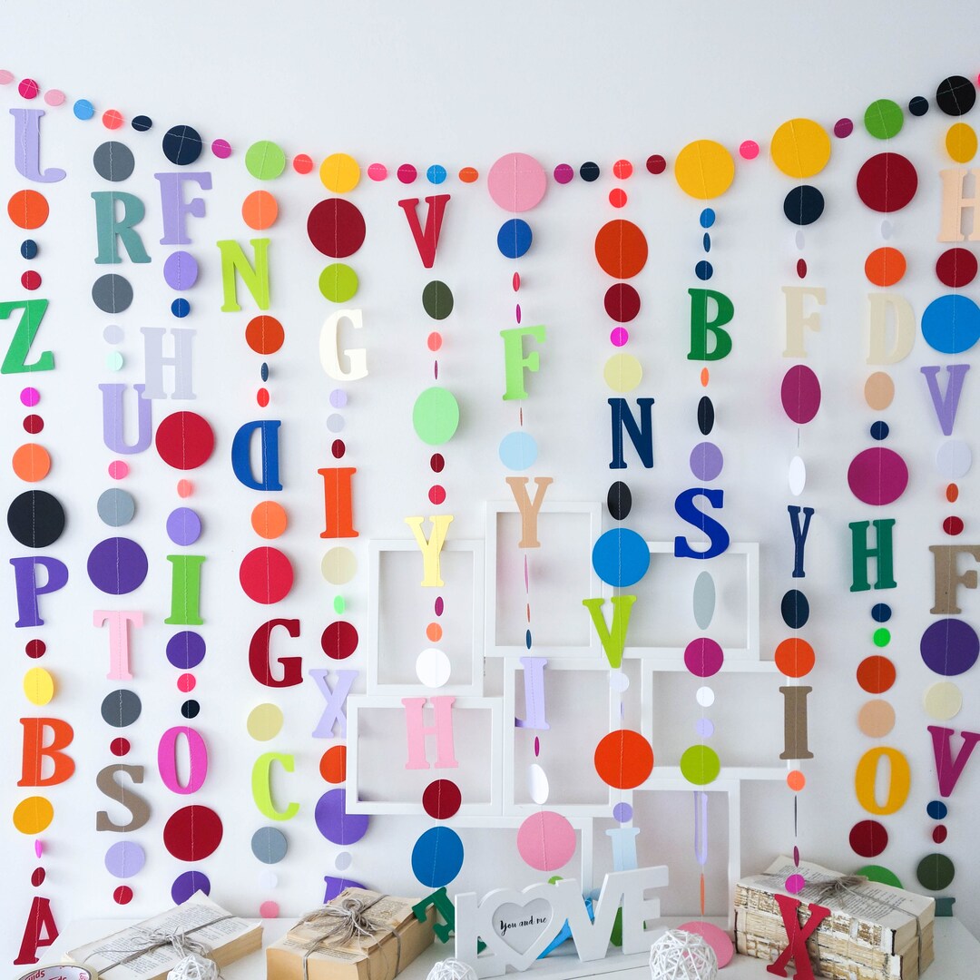 Alphabet Backdrop, Rainbow Garland, Rainbow Baby Shower Decorations ...