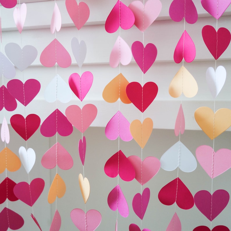 Pink heart garland Valentines day garland Valentines day | Etsy