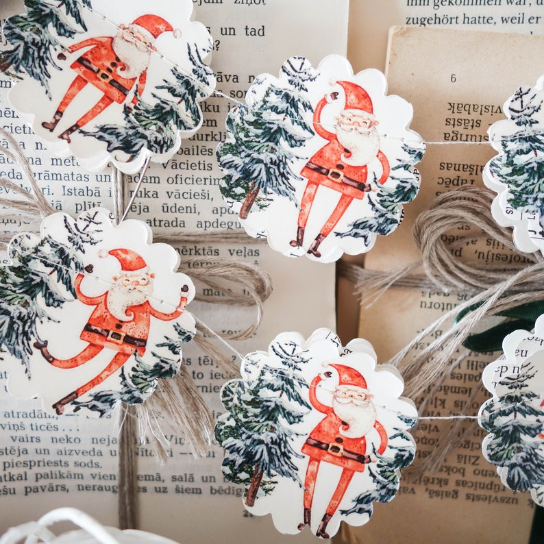 Santa Claus Christmas Garland, Double Sided Festive Decor - Etsy