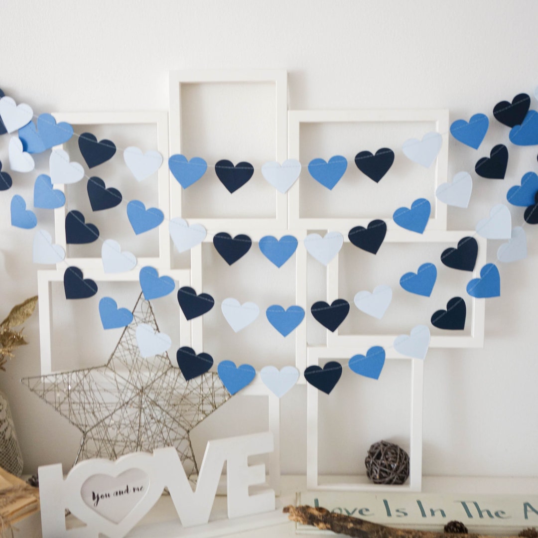 Blue Heart Garland, Dusty Blue Decorations, Dusty Blue Wedding ...