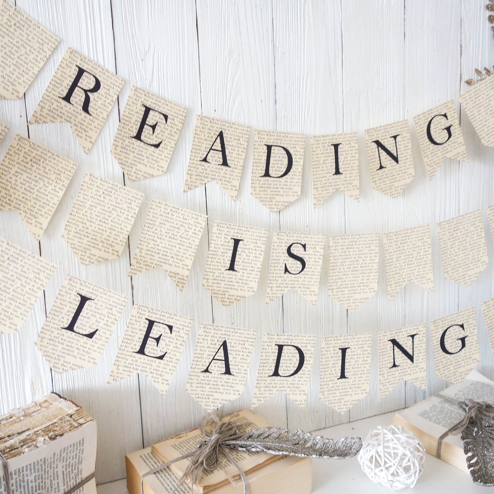 Reading is Leading Banner, Read Banner, Read Bunting, Book Wedding ...