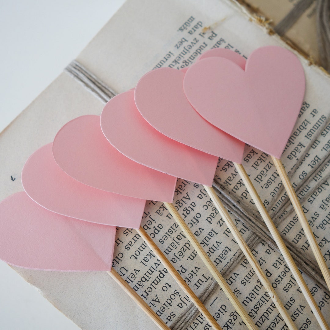 Pink Heart Toppers, Pink Cupcake Toppers, Wedding Cupcake Toppers ...