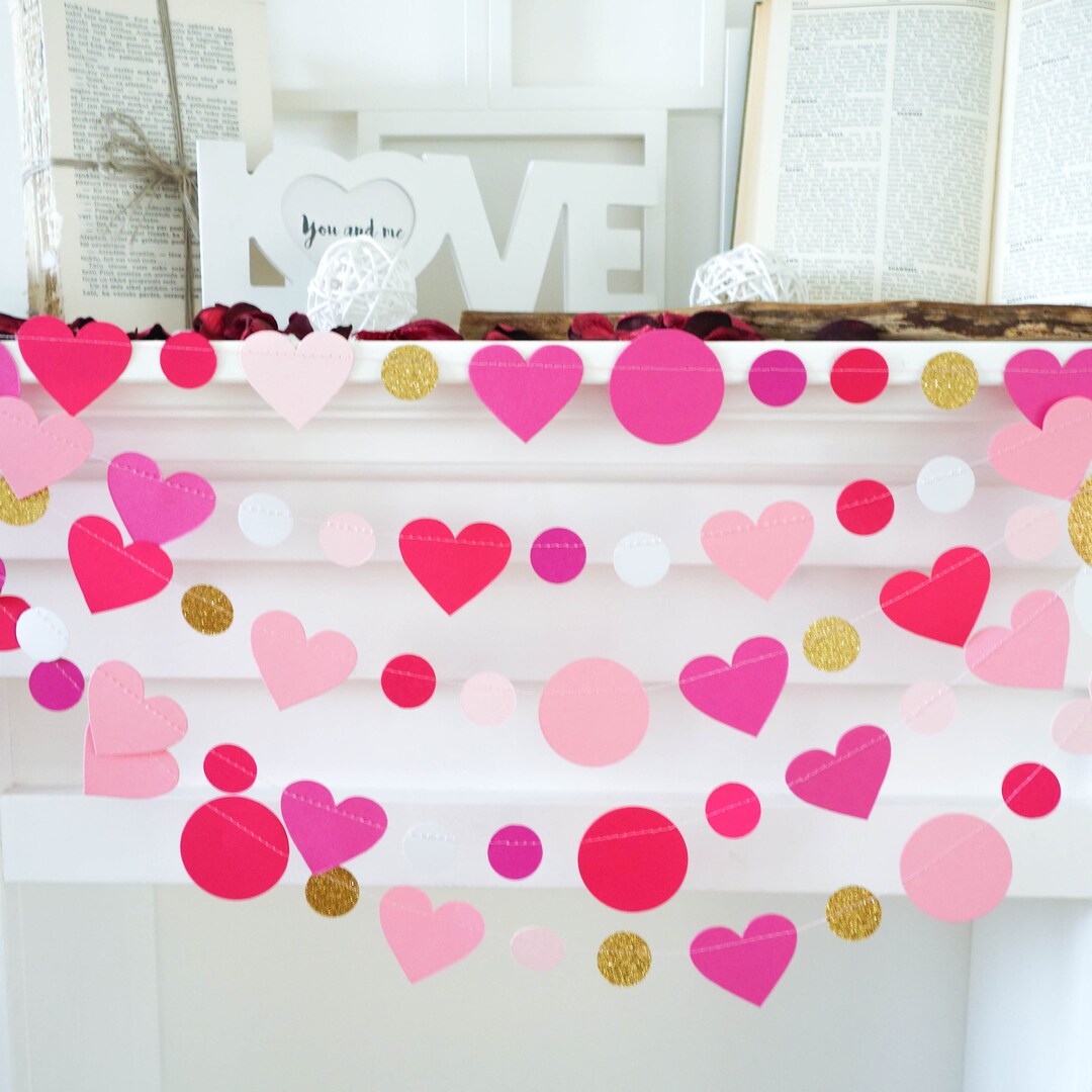 Pink Heart Garland, Valentines Day Garland, Valentines Day Decorations ...