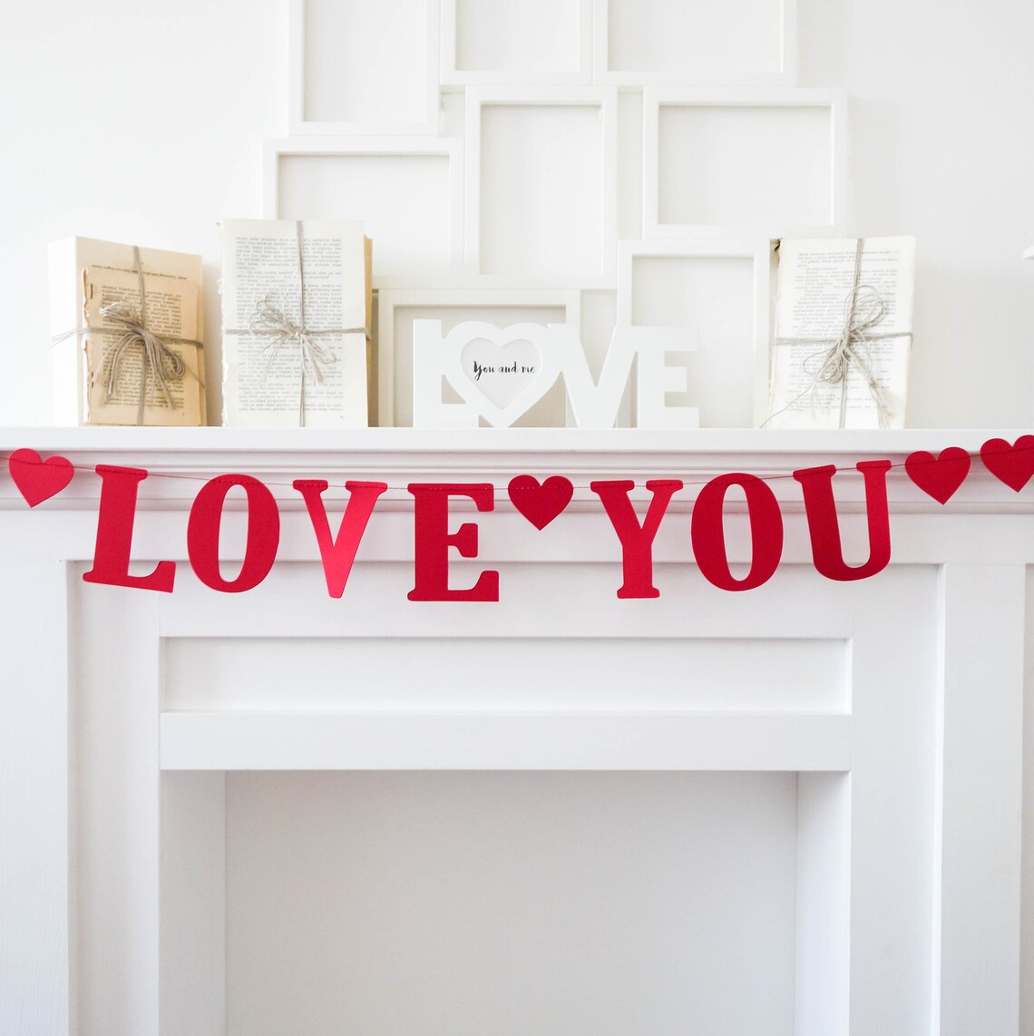 Love banner I love you banner heart banner valentines day | Etsy