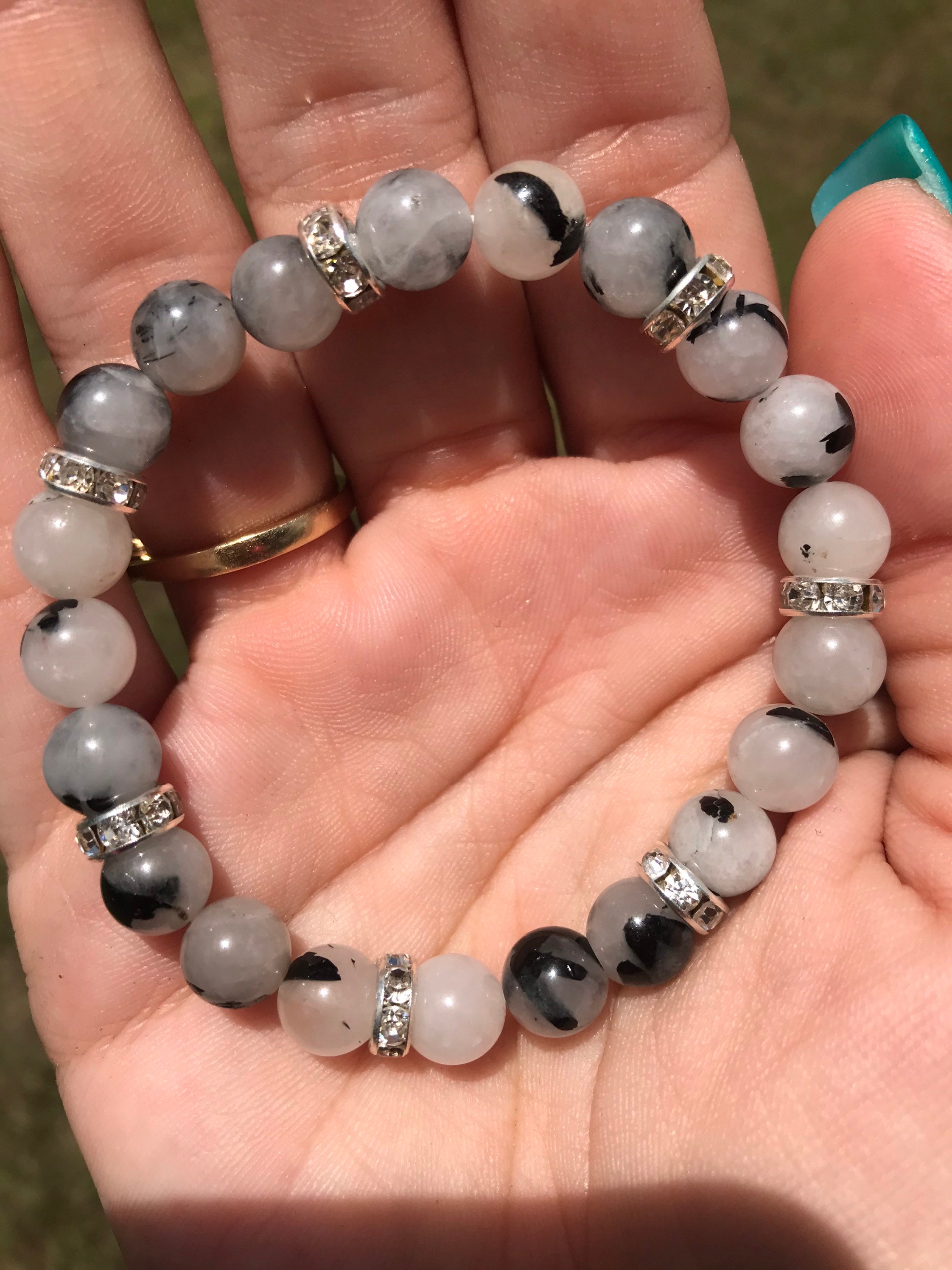 Black Tourmaline Rutilated Quartz 8mm Bead Bracelet Tourmalated Quartz Black Tourmaline Rutilated Quartz 8mm Bead Bracelet Tourmalated Quartz