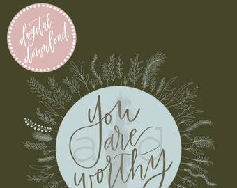 You Are Worthy Pink Art Print - Instant Download - Etsy