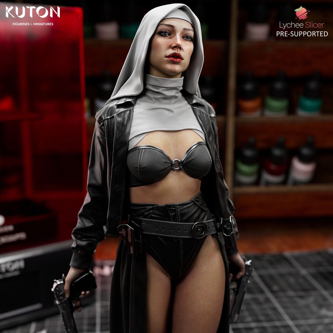 Combat Nun Fan Art 3D 16k PRINTED Resin Model Kit UNPAINTED UNASSEMBLED Sci Fi, Pin Up, Female ...