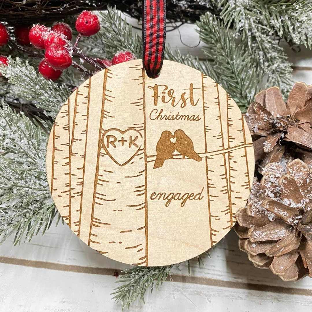 Laser Engraved Wood Custom Personalized First Christmas Engaged 2025 ...