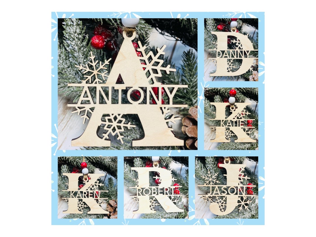 Personalized Snowflake Split Monogram Christmas Tree Ornament Xmas ...