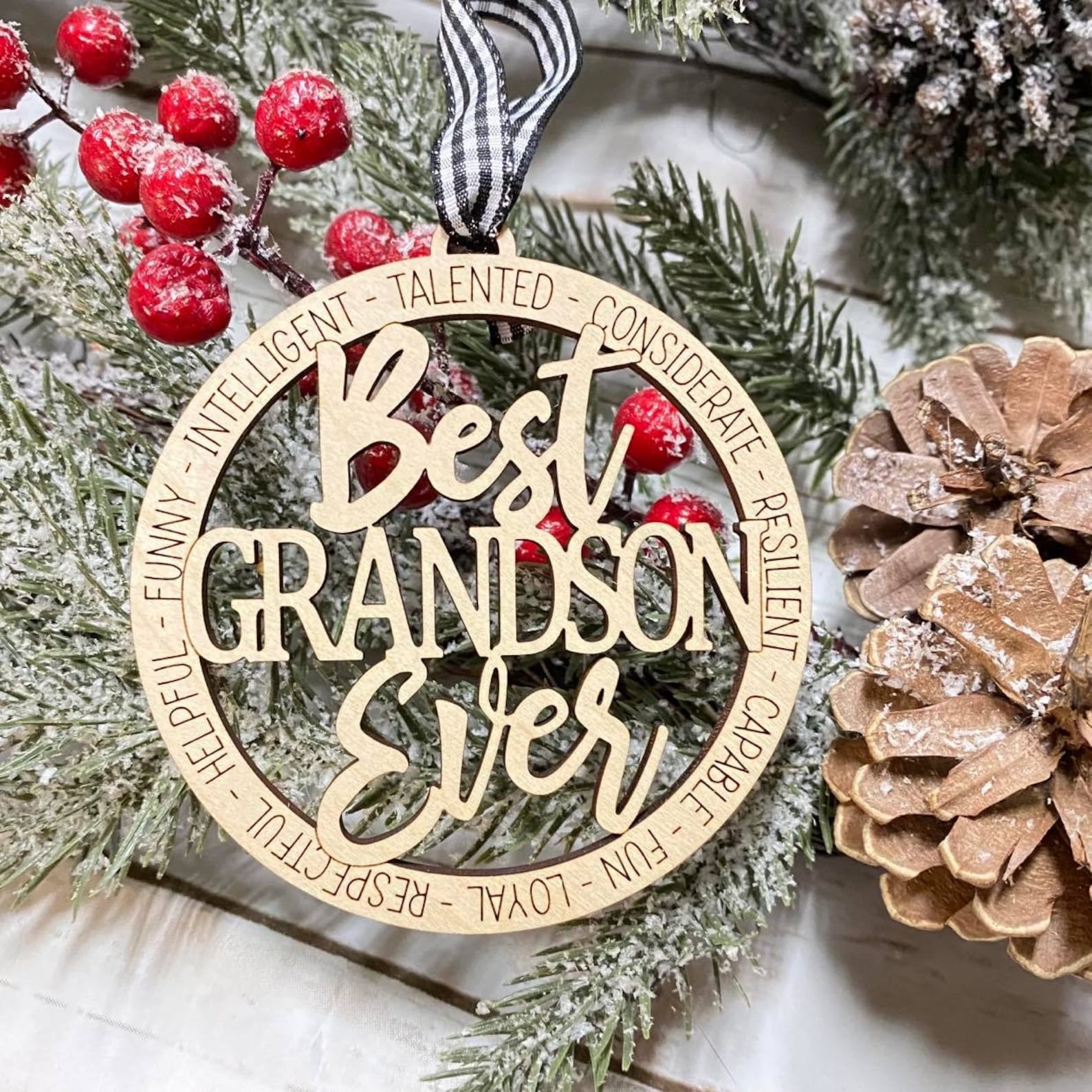 Ready to Ship Laser Engraved Wood Holiday Christmas Tree Best Grandson ...