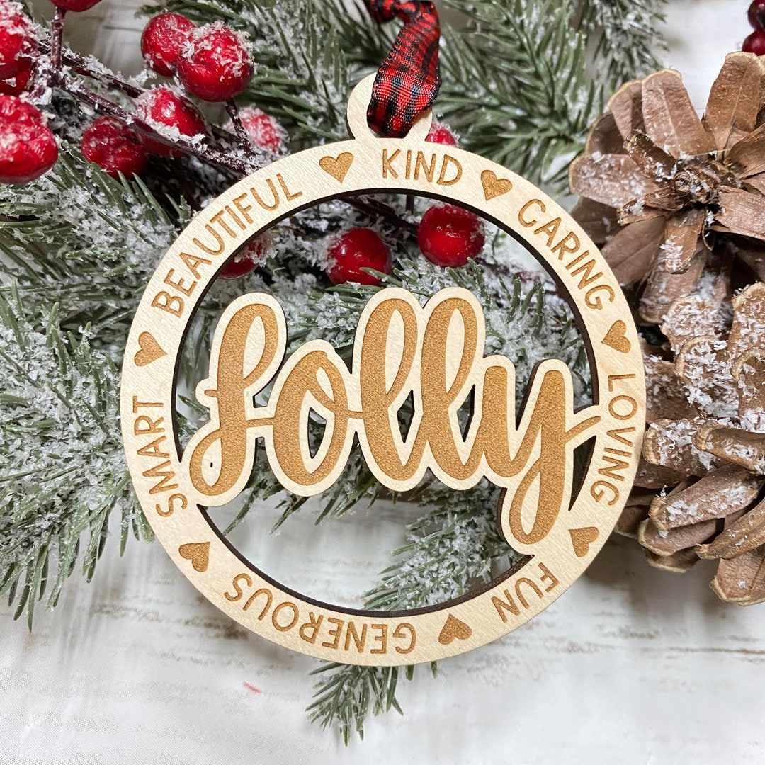 Laser Engraved Wood Holiday Christmas Tree LOLLY 2025 Bauble Gift ...