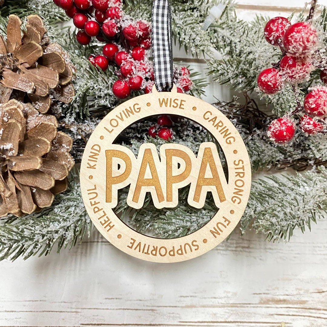 Laser Engraved Wood Holiday Christmas Tree PAPA 2025 Bauble Gift ...