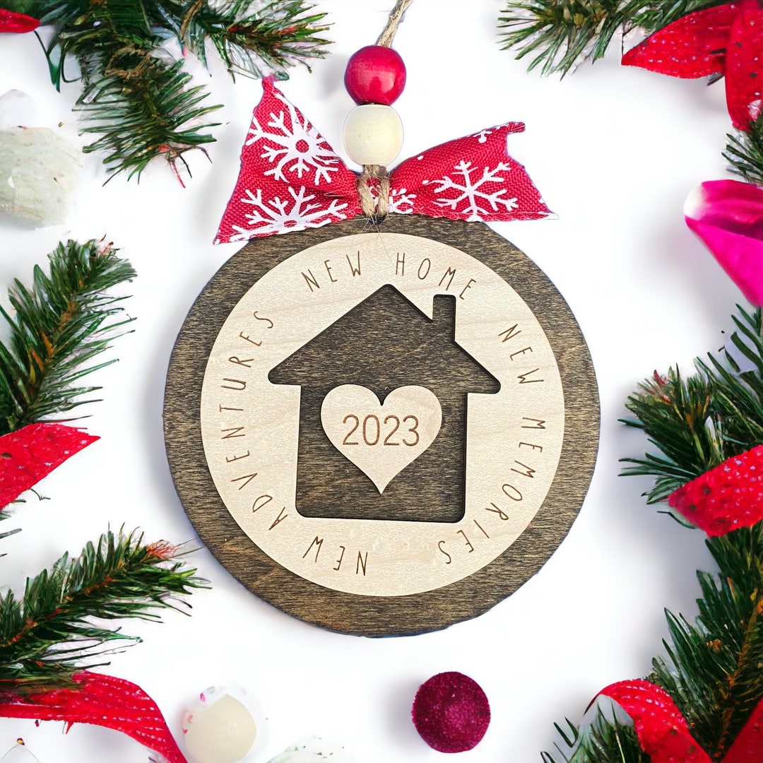 First Christmas New Home Wood Holiday Christmas Tree Ornament 2023 New Beginnings New Memories ...