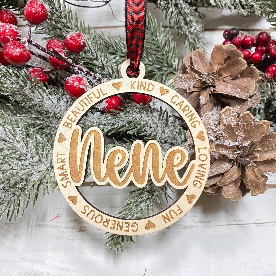 Laser Engraved Wood Holiday Christmas Tree NENE 2025 Bauble Gift ...