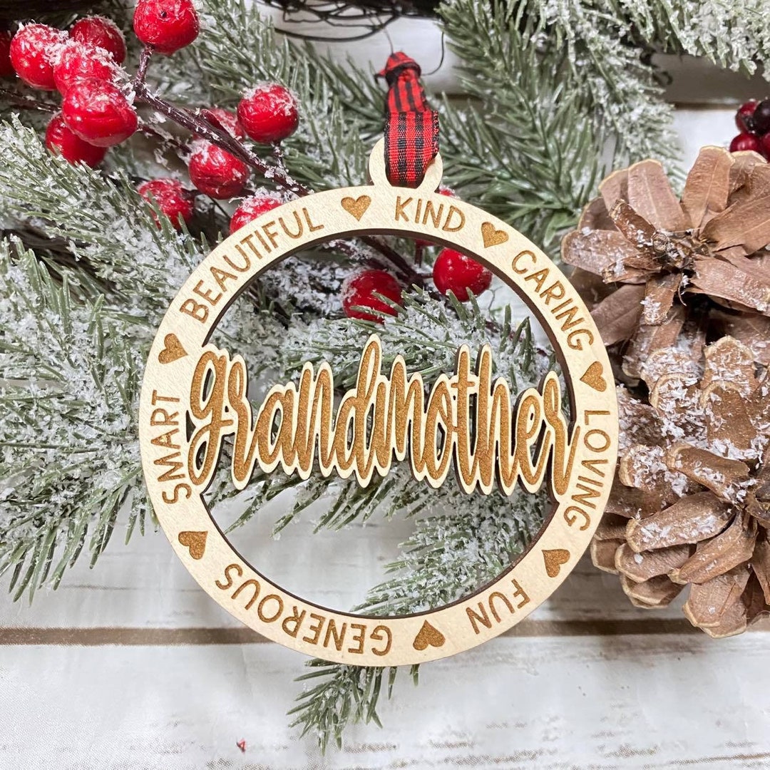 Laser Engraved Wood Holiday Christmas Tree GRANDMOTHER 2025 Bauble Gift ...