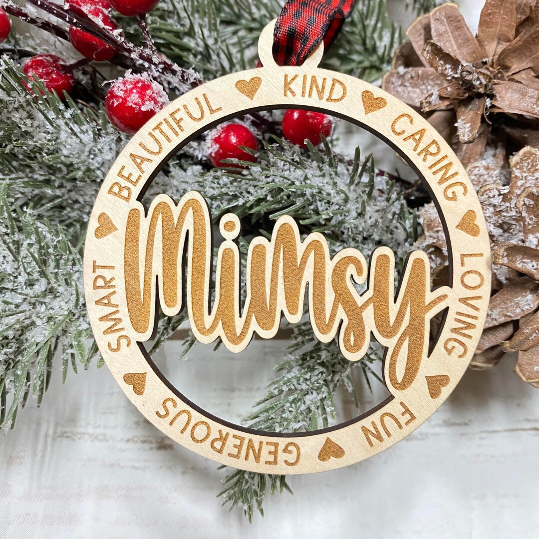 Laser Engraved Wood Holiday Christmas Tree MIMSY 2025 Bauble Gift ...