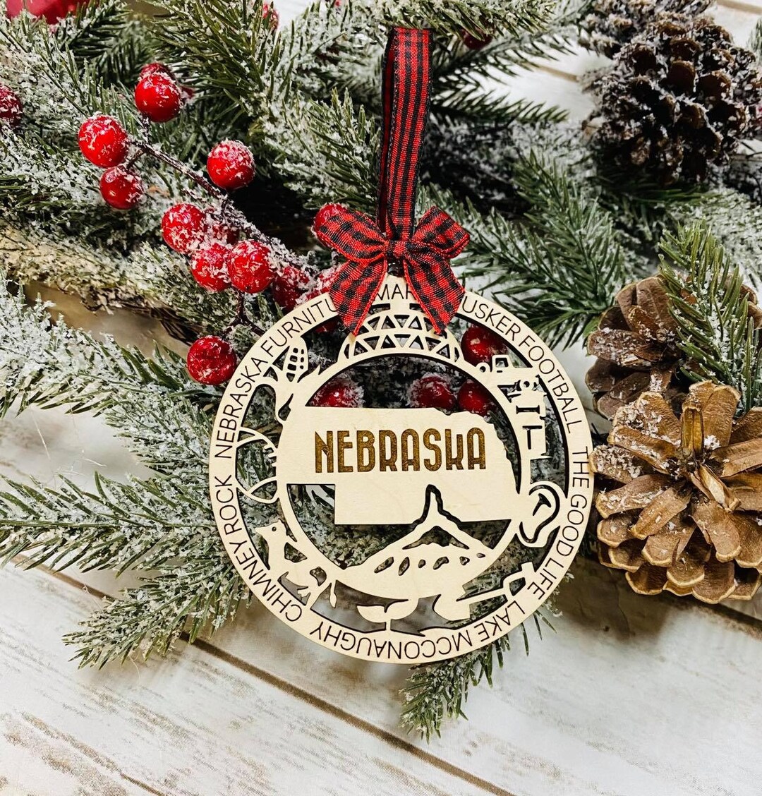 Laser Engraved Wood Holiday Christmas Tree NEBRASKA State Bauble Gift ...