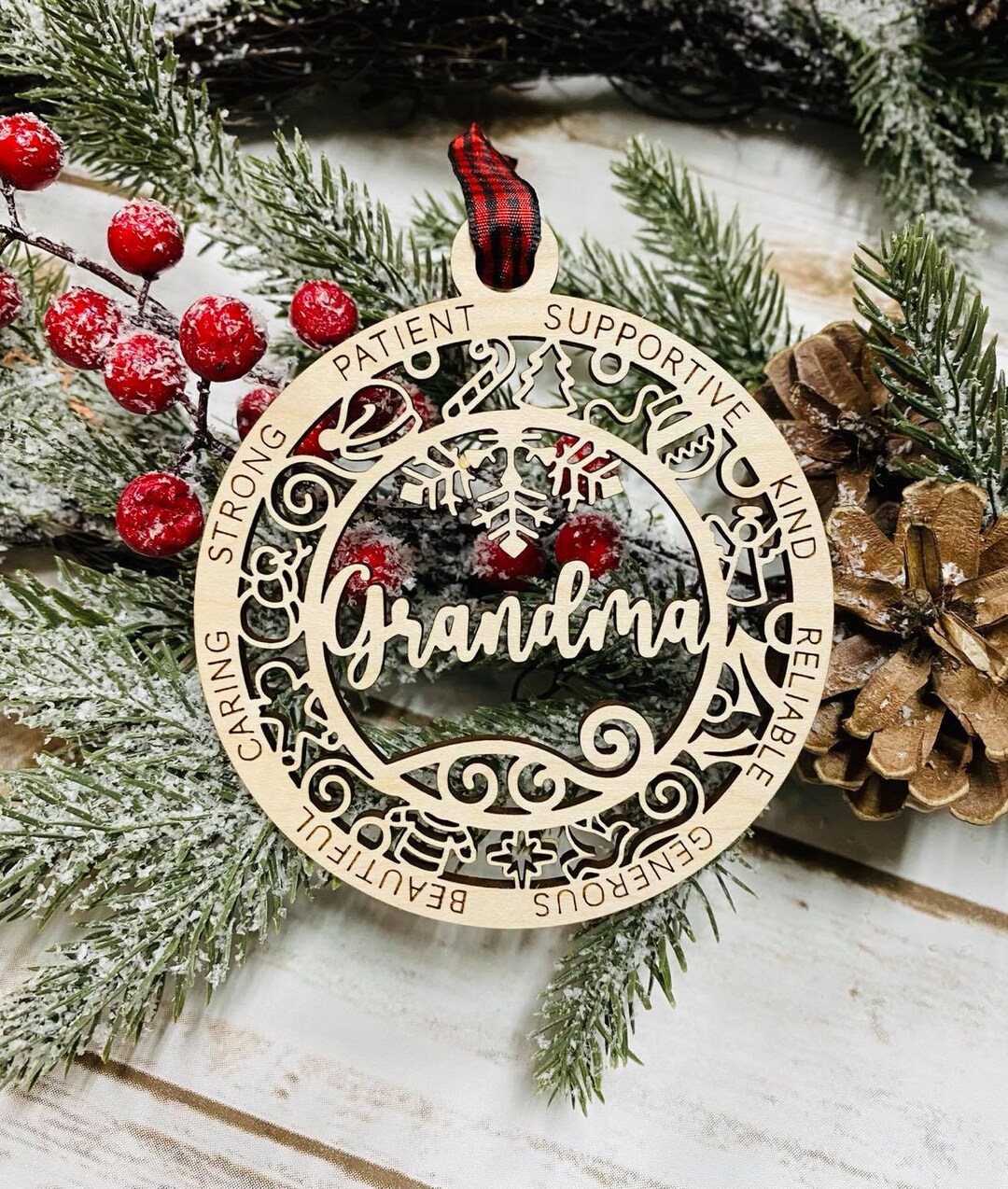 Laser Engraved Wood Holiday Christmas Tree GRANDMA 2025 HOLIDAY Bauble ...