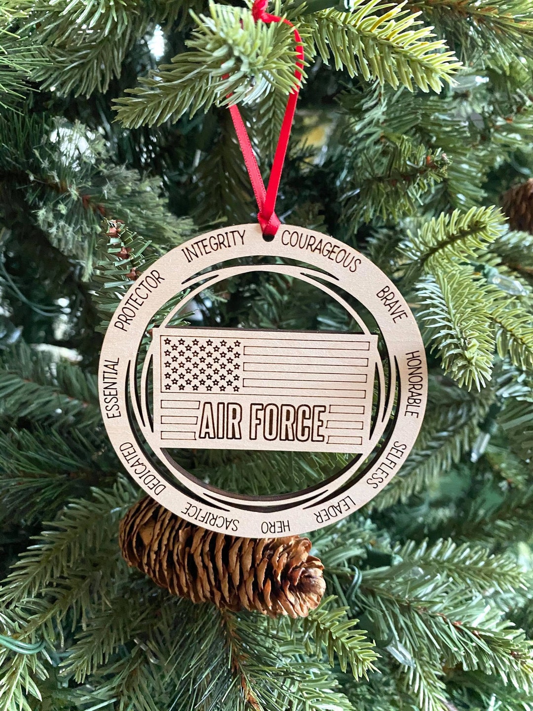Laser Engraved Wood AIR FORCE Holiday Military Christmas Tree 2025 ...