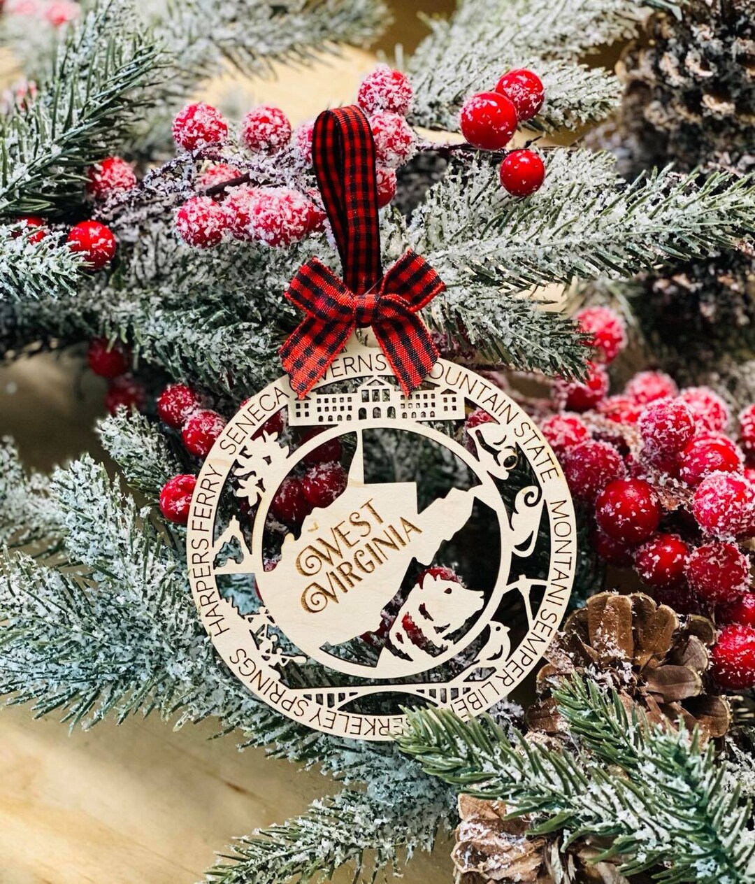 Laser Engraved Wood Holiday Christmas Tree WEST VIRGINIA WV State ...