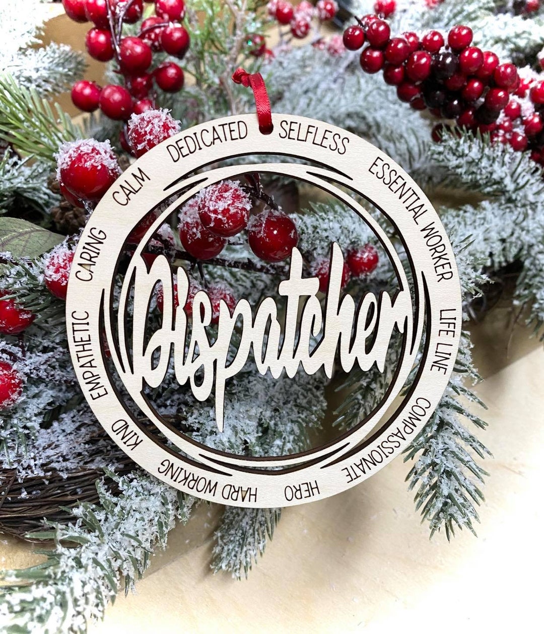 Laser Engraved Wood Holiday Christmas Tree DISPATCHER Bauble Gift ...