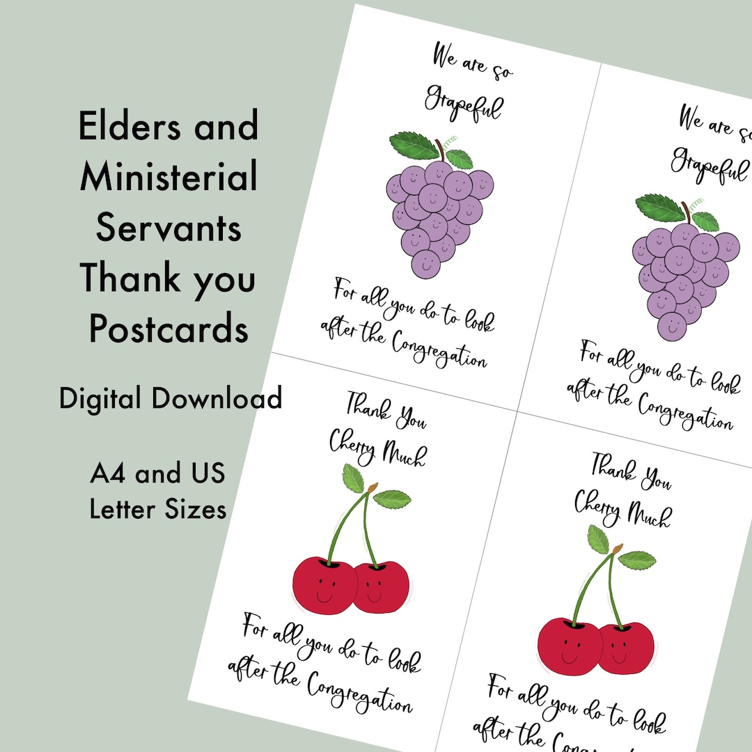 Digital Download JW Elders and Ministerial Servants Thank You Postcards ...