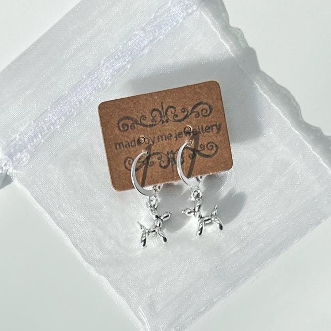Balloon Dog Huggie Hoop Earrings: Silver-plated Charm Jewelry - Etsy