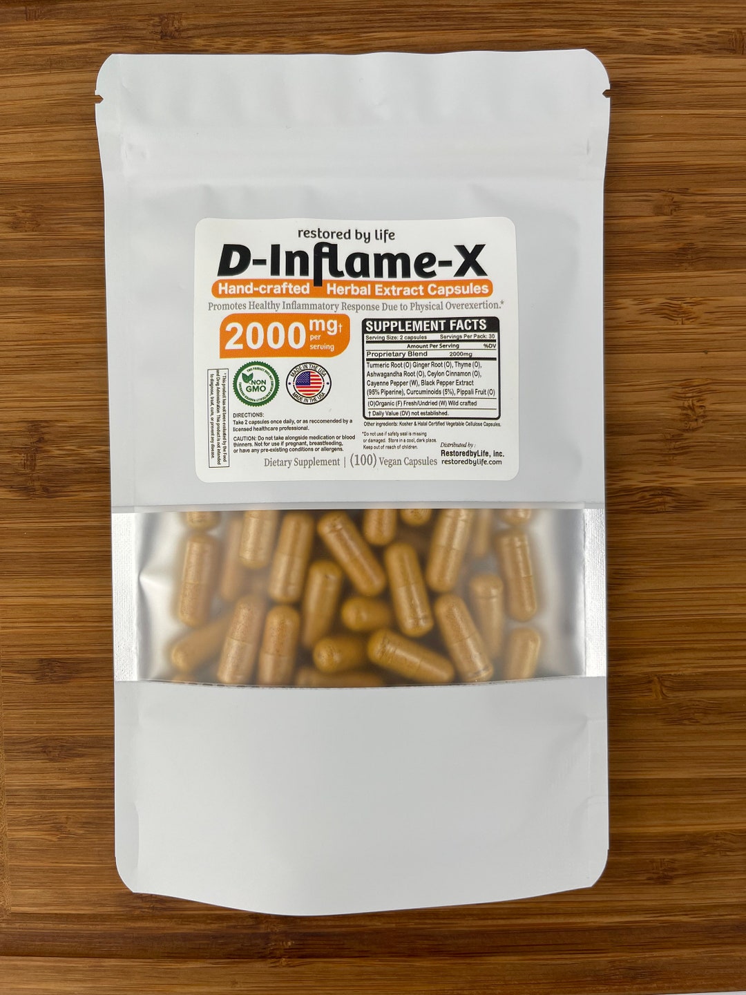 D-inflame-x Capsules Handmade Herbal Capsules 100 Count - Etsy