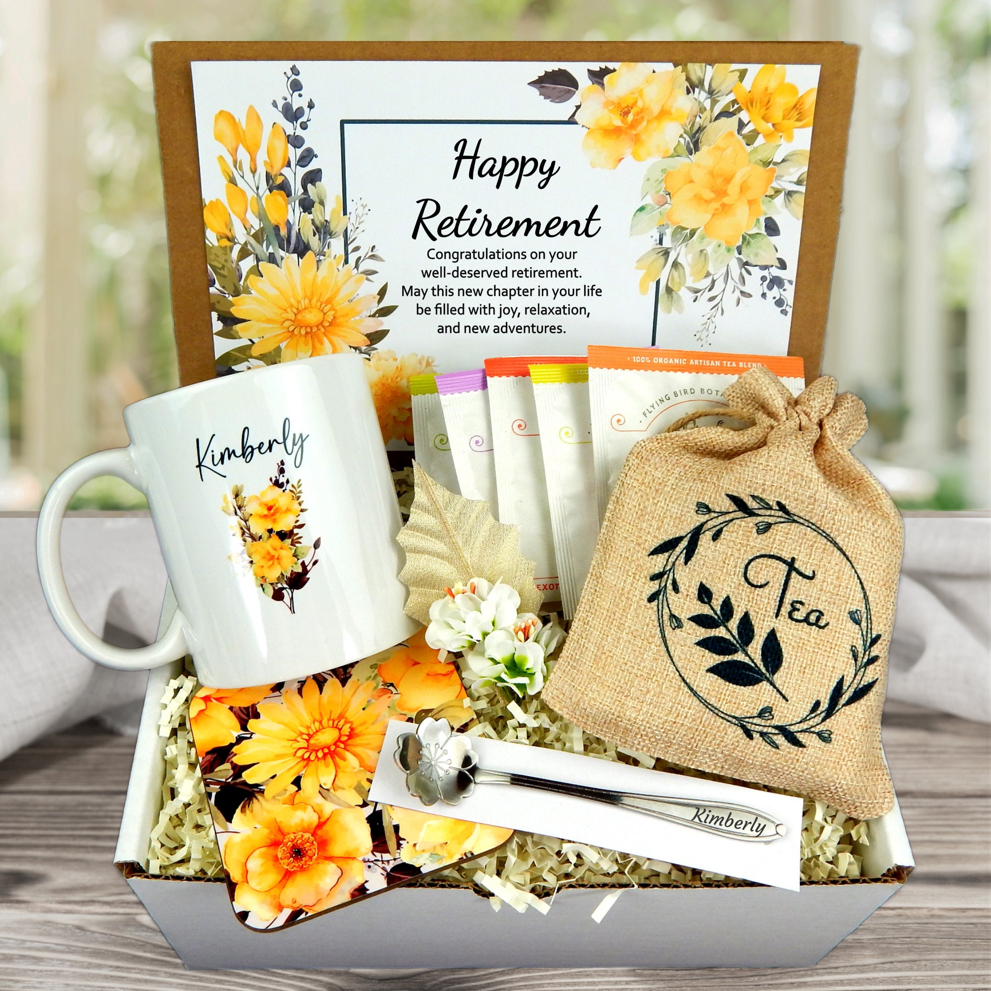 Personalized Retirement Gift Set: Engraved Mug, Spoon & Tea Sampler - Etsy