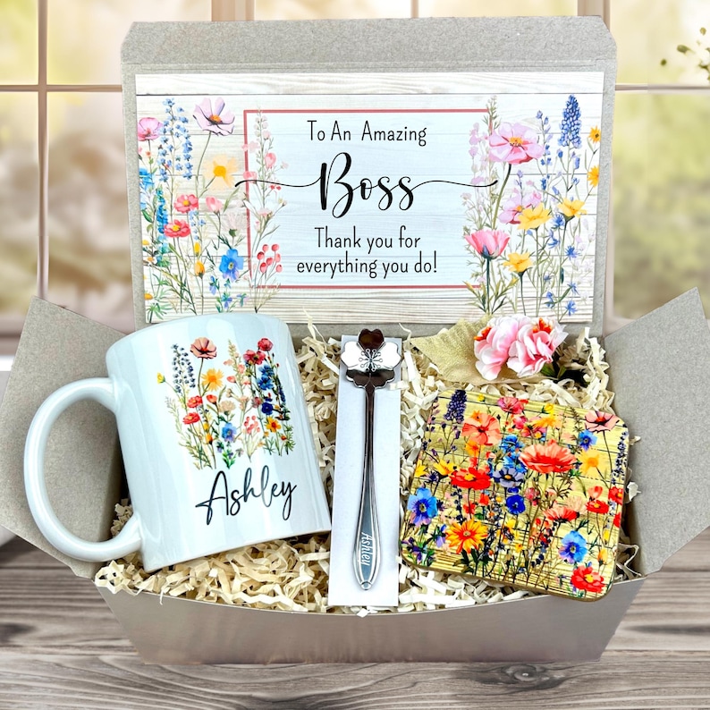 Personalized Boss Gift Set: Custom Mug, Engraved Spoon & Coaster ...