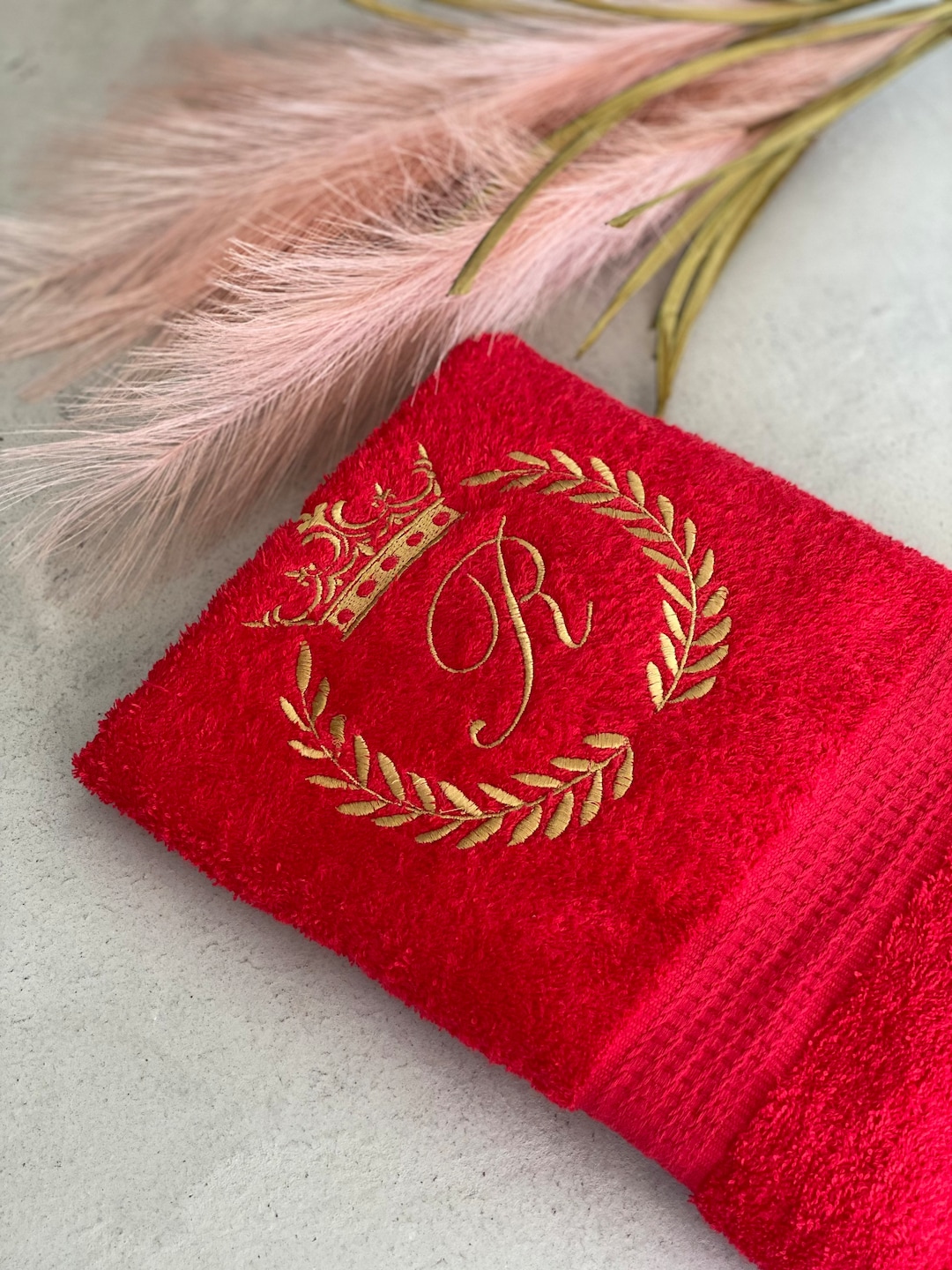 PERSONALIZED TOWEL - Embroidered Towel - Red Towel - Custom Order ...