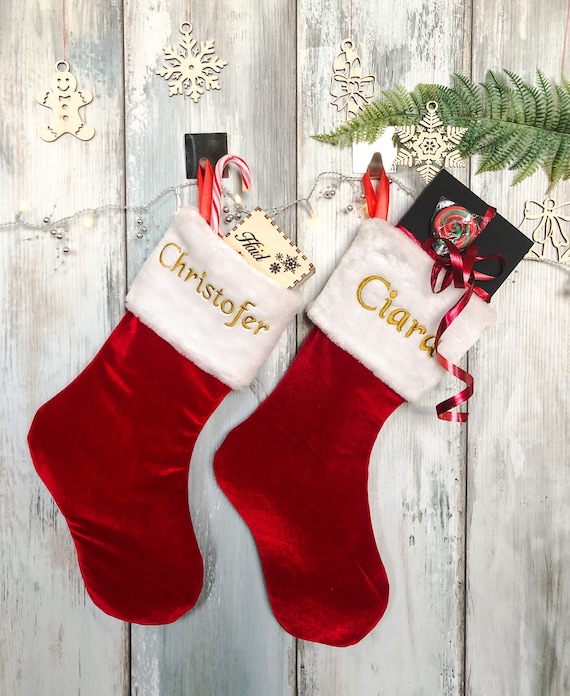 Set of 2 Luxury Red Velvet Personalised Cristmas Socks | Etsy