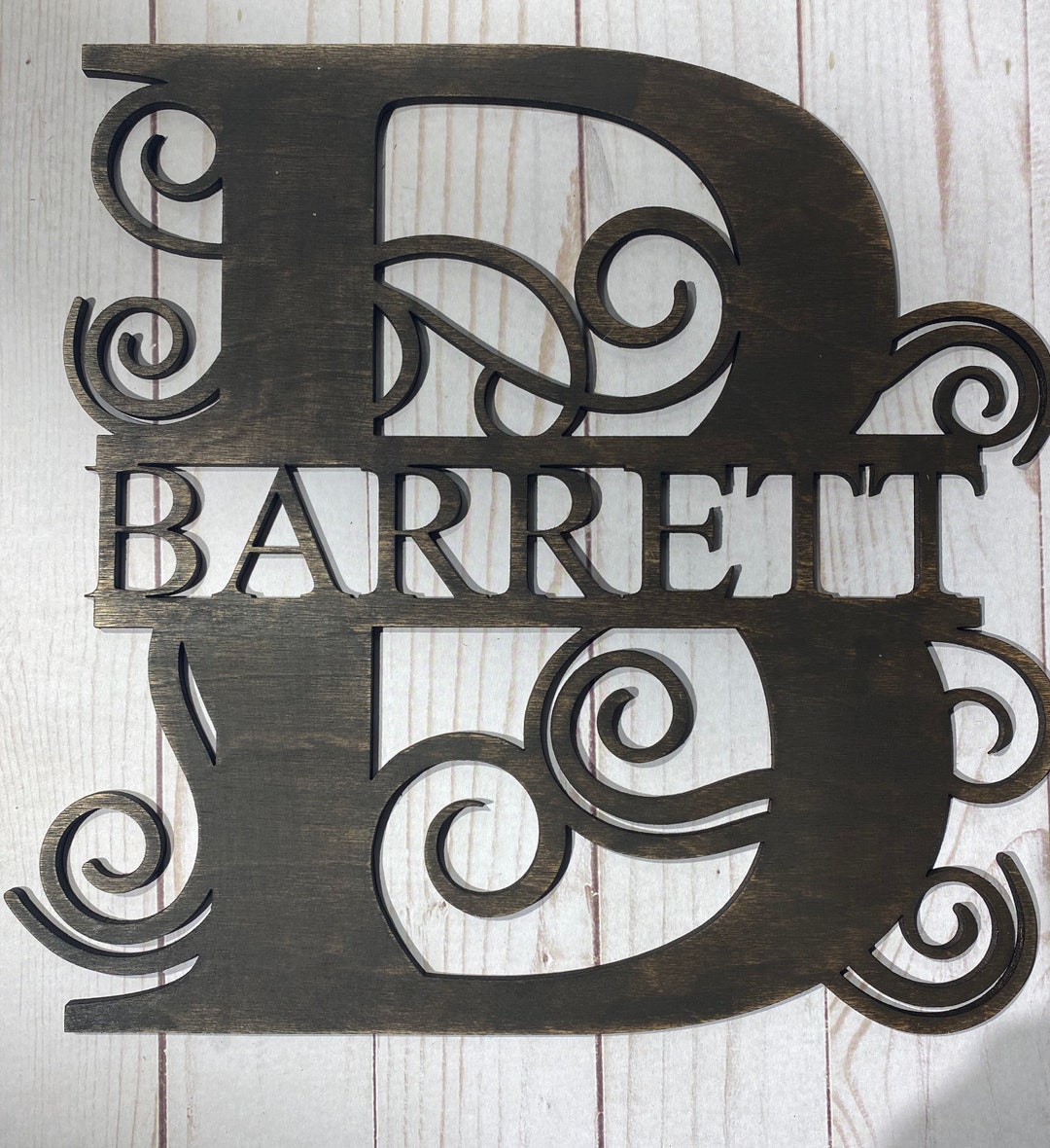 Wooden Monogram Sign, Wood Wreath for Front Door Family Name, Initial ...