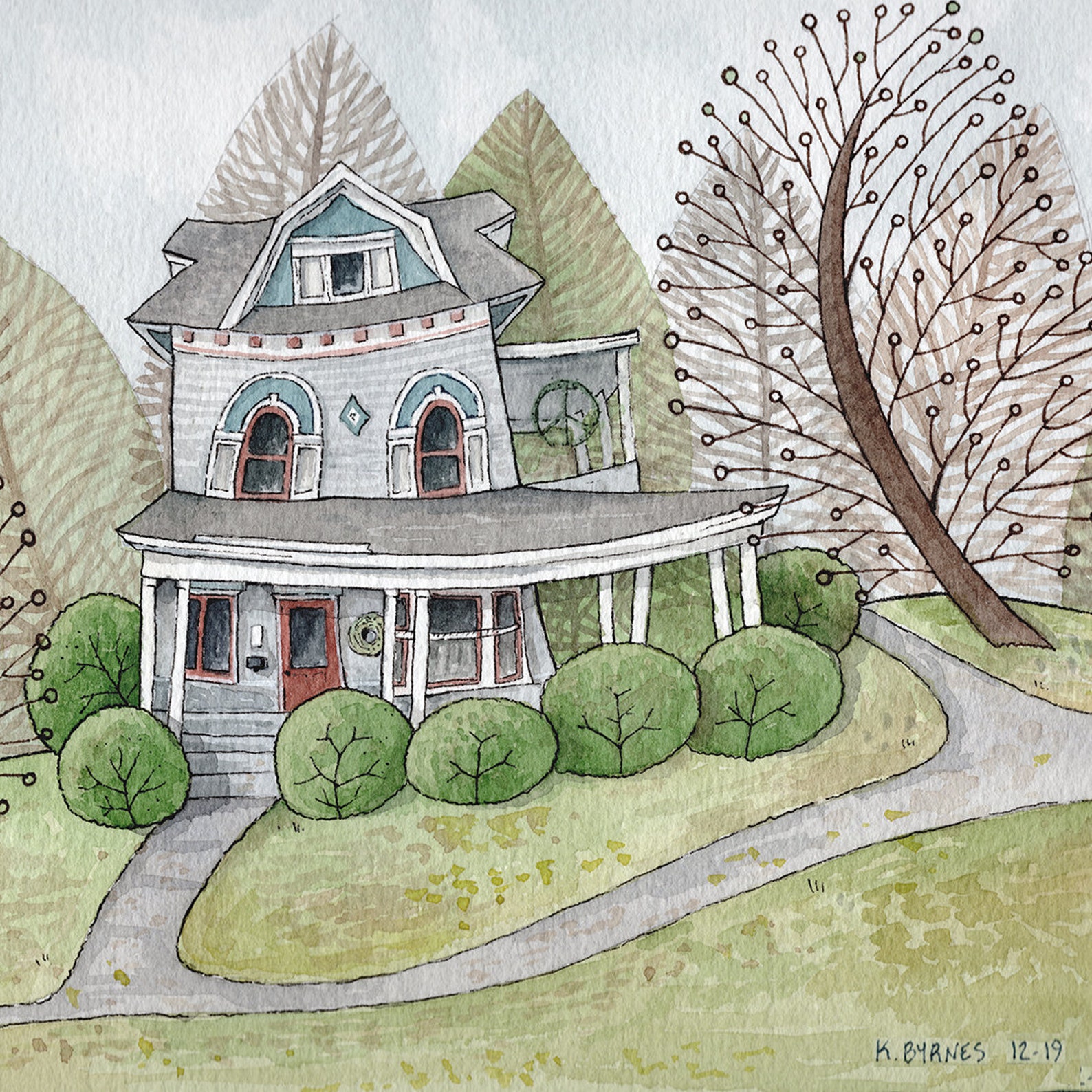 Victorian House Print, Reproduction Print, Watercolor Print, Country ...